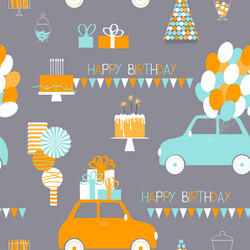 Happy birthday card cute small car with balloons Vector Image