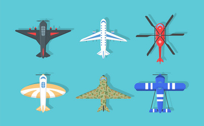 Planes top view airplane aeroplane flat design Vector Image