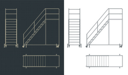 Rolling service ladder isometric blueprints Vector Image