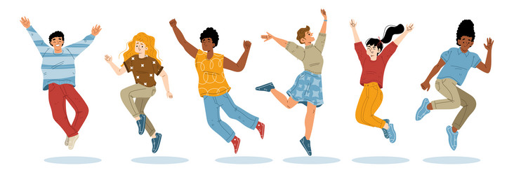 Happy people jump joy have fun Royalty Free Vector Image