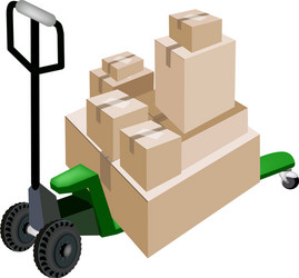 Man with hand pallet jack lift isolated on white Vector Image