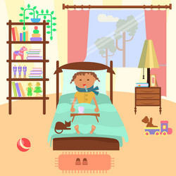 Little girl making bed in the morning Royalty Free Vector