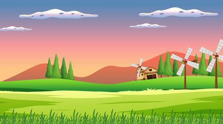 Farm scene with vegetable garden and barn Vector Image