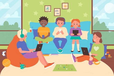 Kids using phones tablet and laptop for online Vector Image