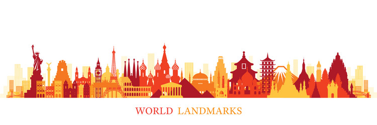 World skyline curve landmarks silhouette colorful Vector Image