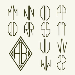 Vintage set capital letters monograms and font Vector Image