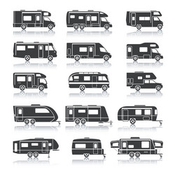Rv cars recreational vehicles camper vans icons Vector Image