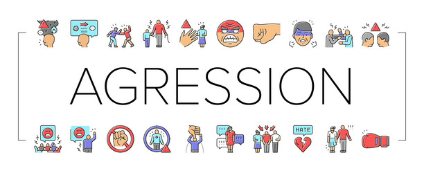 Violence first aggressive hand isometric icons set