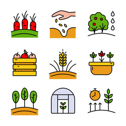 Farmer icons set editable stroke flat collection Vector Image