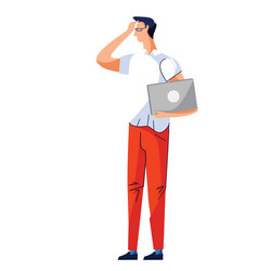 Professional programmer typing on laptop semi Vector Image