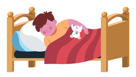 Cute little boy sleeping sweetly in his bed under Vector Image