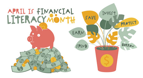 Financial literacy month horizontal banner Vector Image
