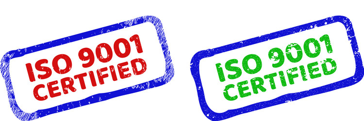 Iso 9001 bicolor rough rectangle stamps Royalty Free Vector