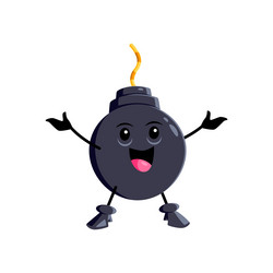 Cartoon bomb character makes boom effect and laugh
