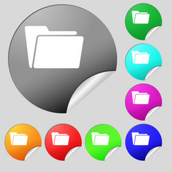 Folder icon sign set of eight multi colored round Vector Image