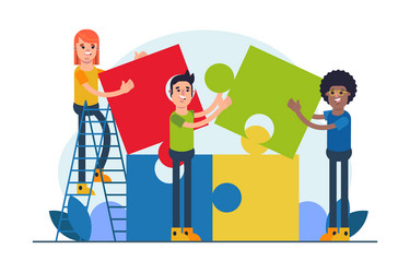 Flat design teamwork concept with pieces Vector Image