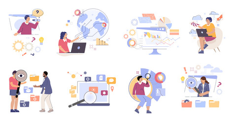 Gathering data flat infographic Royalty Free Vector Image