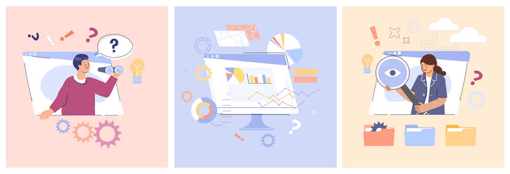 Gathering data flat infographic Royalty Free Vector Image