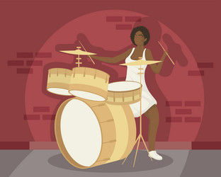 Afro female musician playing battery Royalty Free Vector