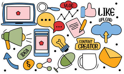 Hand drawn content creator digital marketing vlog Vector Image