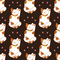 Sketch maneki neko seamless pattern Royalty Free Vector