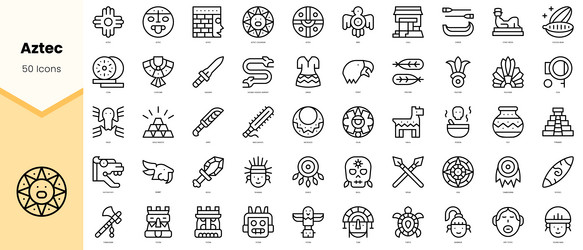 Set of aztec icons simple line art style Vector Image