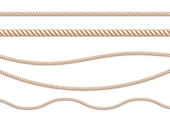Realistic ropes yellow or brown curved nautical Vector Image