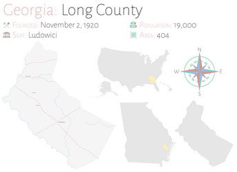 Map long county in georgia Royalty Free Vector Image