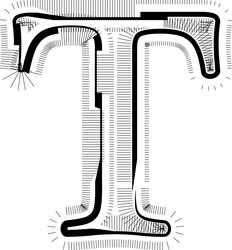 Modern abstract striped design with lines letter t