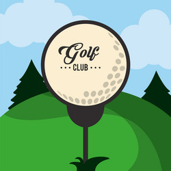 Color silhouette cartoon golf ball on tee in grass