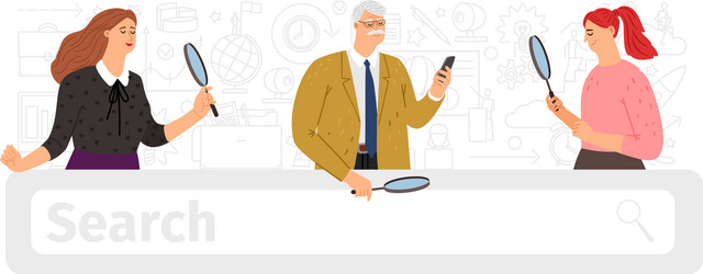 Outline cartoon man curious with search bar Vector Image