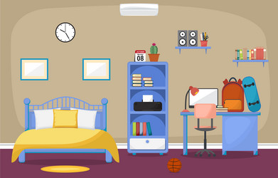 Student study desk table bedroom interior room Vector Image