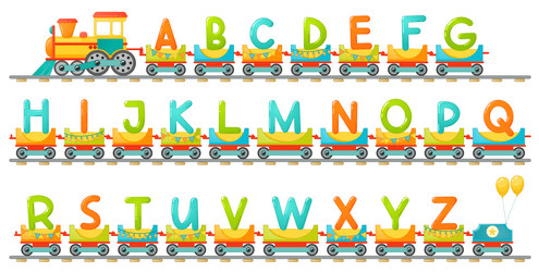Train alphabet for kid in cartoon style Royalty Free Vector