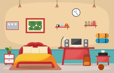 Student study desk table bedroom interior room Vector Image