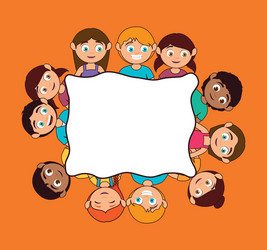 Doodle kids holding blank sign Royalty Free Vector Image