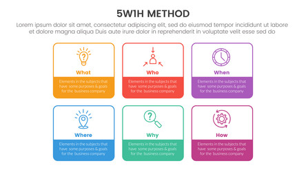 5w1h problem solving method infographic 6 point Vector Image
