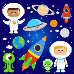 Border template with astronaut in space Royalty Free Vector