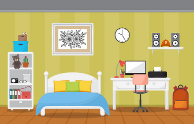 Student study desk table bedroom interior room Vector Image