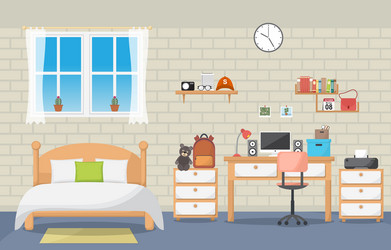 Student study desk table bedroom interior room Vector Image