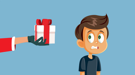 Ungrateful boy refusing a gift cartoon Royalty Free Vector