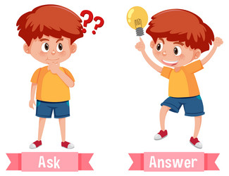 Opposite english words ask and answer Royalty Free Vector