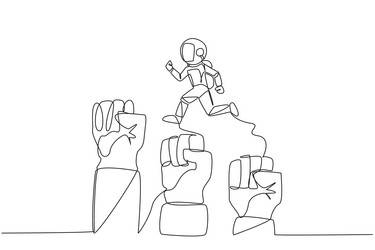 Continuous one line drawing 3 astronauts running Vector Image