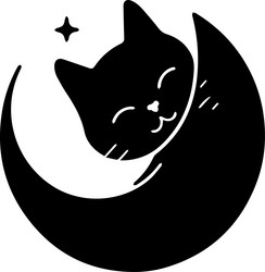 Cat and moon logo in flat line art style Vector Image