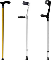 Crutches with red elbow support pair walking stick