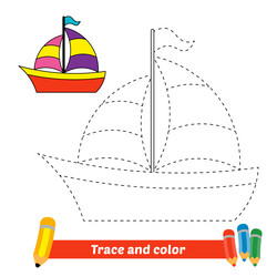Trace and color for kids boat Royalty Free Vector Image