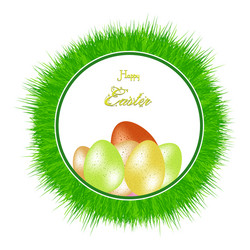 Easter border with eggs grass and butterfly Vector Image
