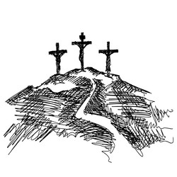 Three crosses on top of mount calvary Royalty Free Vector