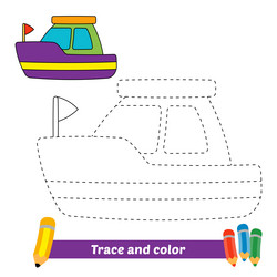 Trace and color for kids boat Royalty Free Vector Image