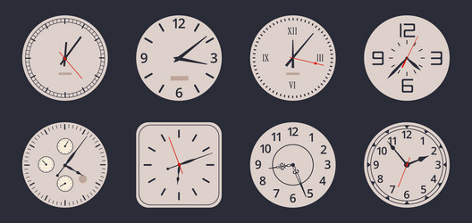 Cartoon analog watch faces vintage clocks Vector Image