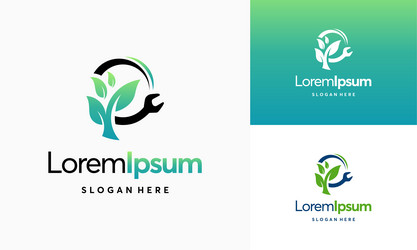 Green service logo design template wrench tree Vector Image